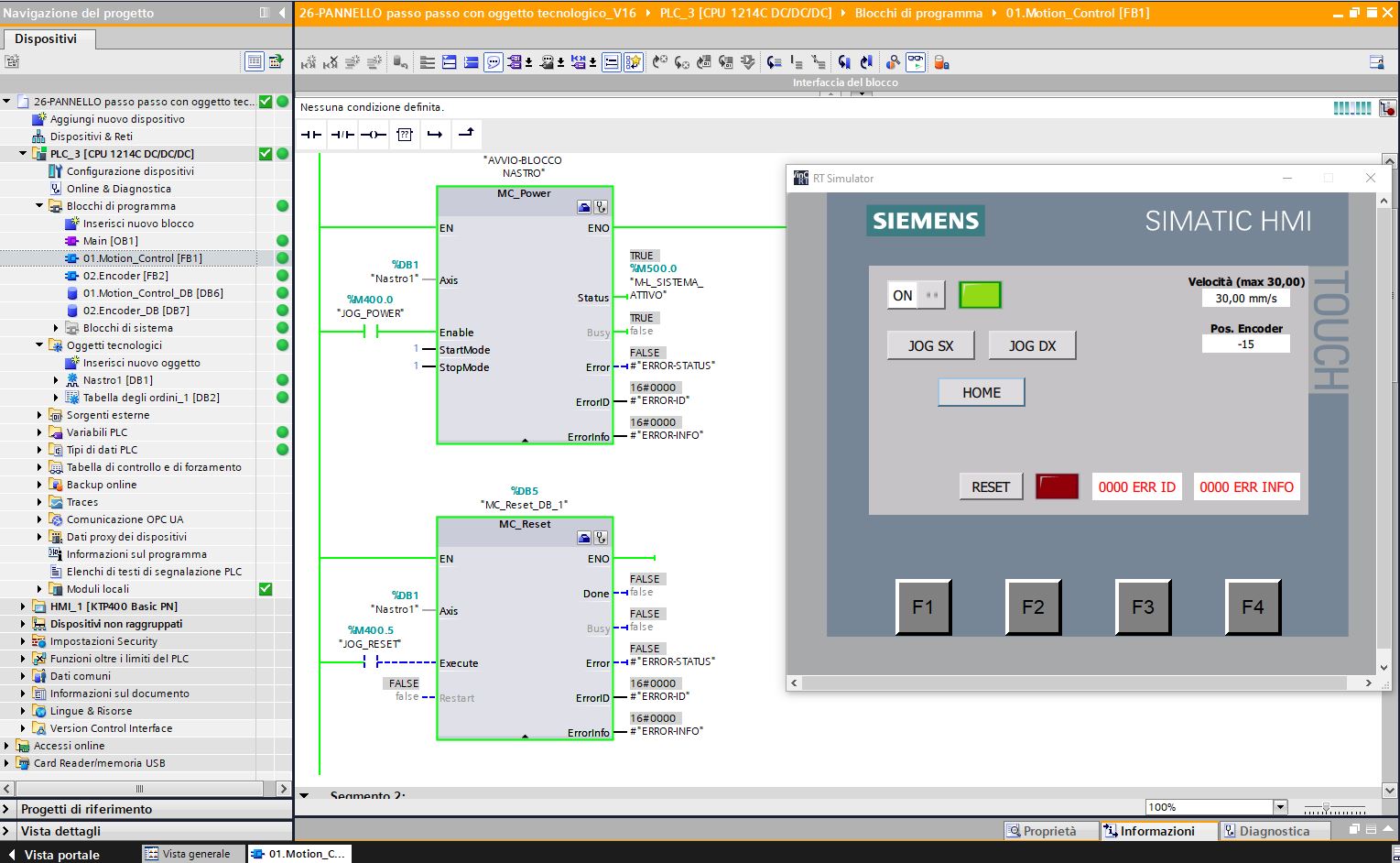 VIDEO Dimostrazione Siemens S7-1200 Tia Portal Motion control, con ...