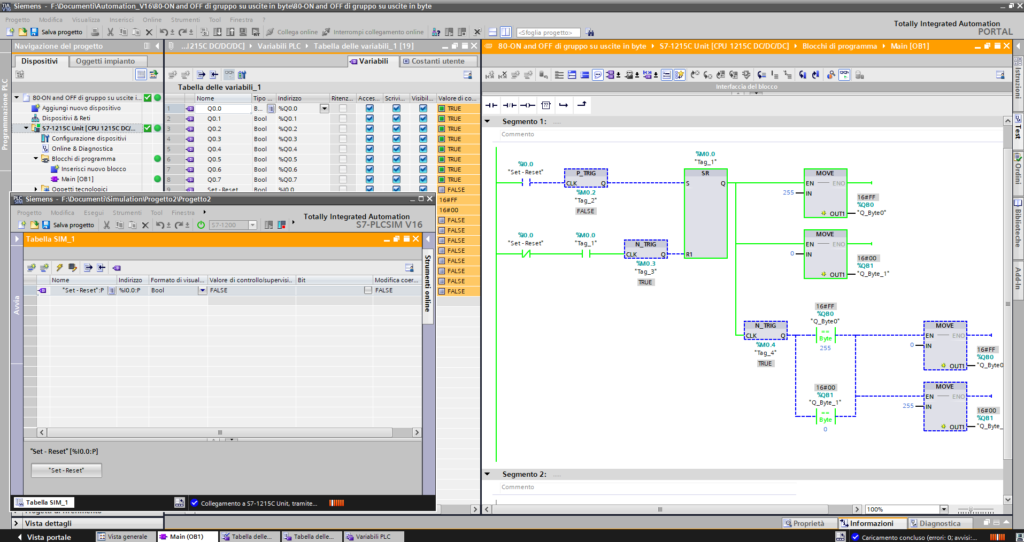 TUTORIAL ESERCIZIO - ON and OFF di gruppo su uscite in byte con SR, P_TRIG, N_TRIG in Tia Portal ...