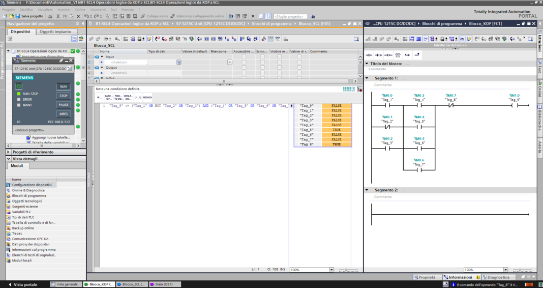 TUTORIAL ESERCIZIO - SCL4 TiaPortal Combinazione logiche di bit in SCL ...