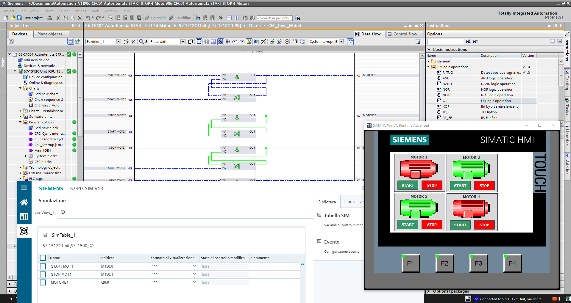 TUTORIAL ESERCIZIO – CFC1 Start e Stop di 4 motori in linguaggio CFC con TIA Portal V18 PLC S7 ...