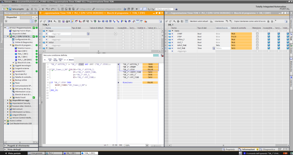 CORSO SCL7 Tia Portal V18 Programmazione temporizzatore Timer TON ...