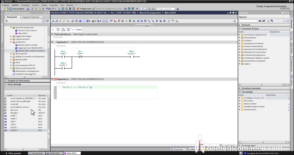 TUTORIAL ESERCIZIO - SCL9 Start e Stop con autoritenuta in in SCL e ...